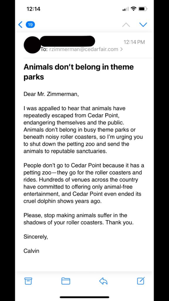 mission: urge cedar point to stop displaying animals | peta2