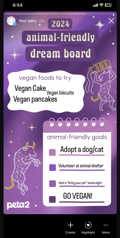 mission: post a ‘dream for animals’ board on your ig story | peta2