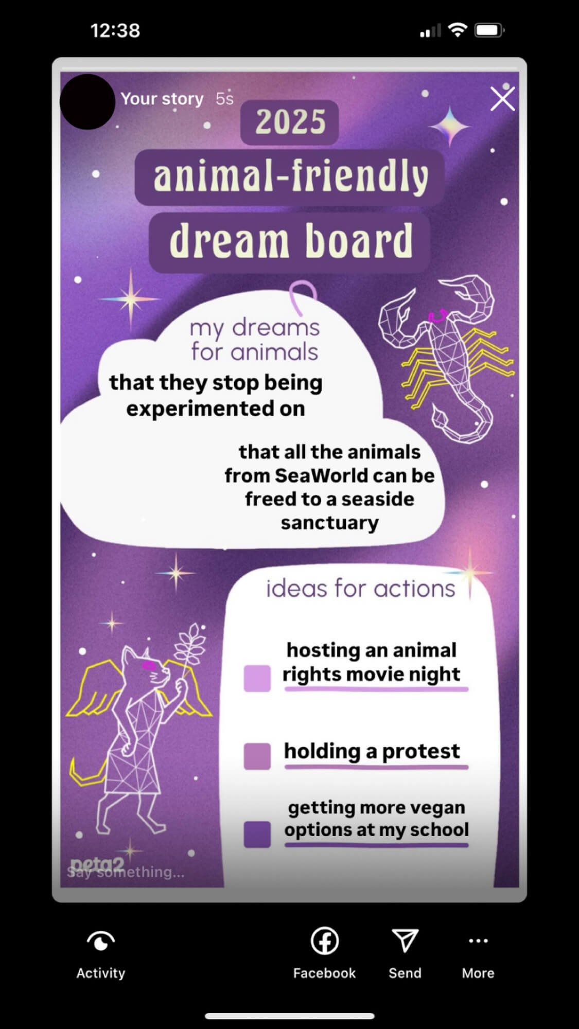 mission: post a ‘dream for animals’ board on your ig story | peta2