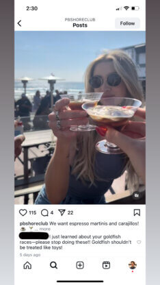 mission: help end goldfish racing at this bar | peta2