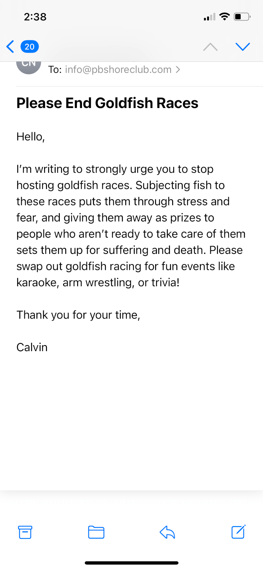 mission: help end goldfish racing at this bar | peta2