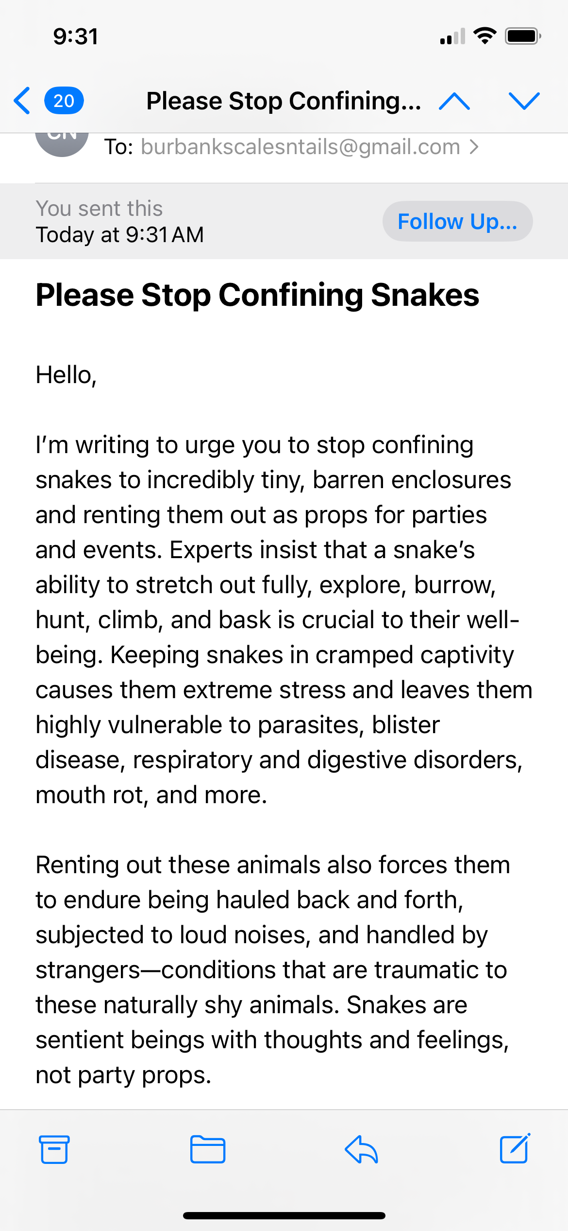 mission: urge scales ‘n’ tails to stop confining snakes | peta2