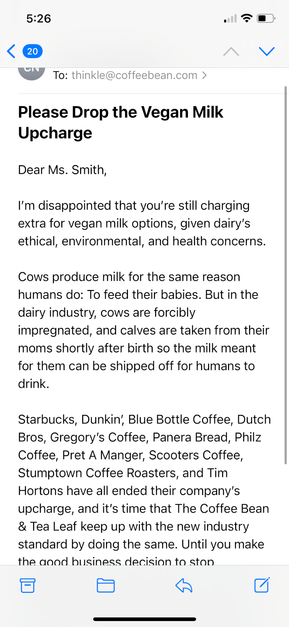 mission: make the coffee bean & tea leaf vegan-friendly | peta2